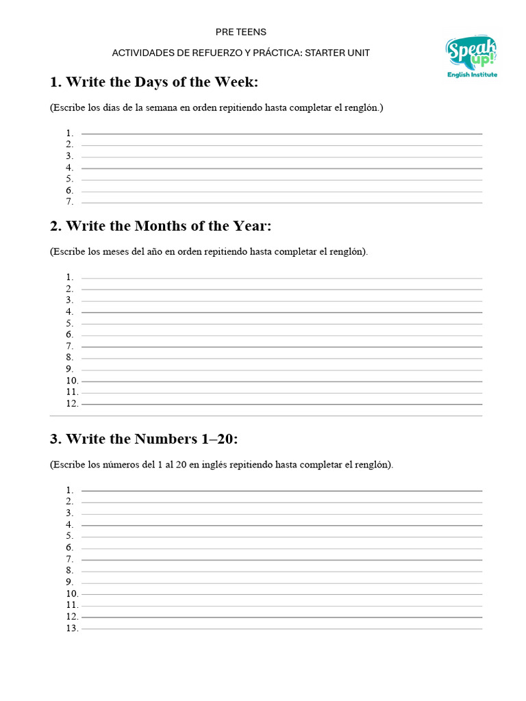 PRE TEENS Practice Starter Unit | PDF