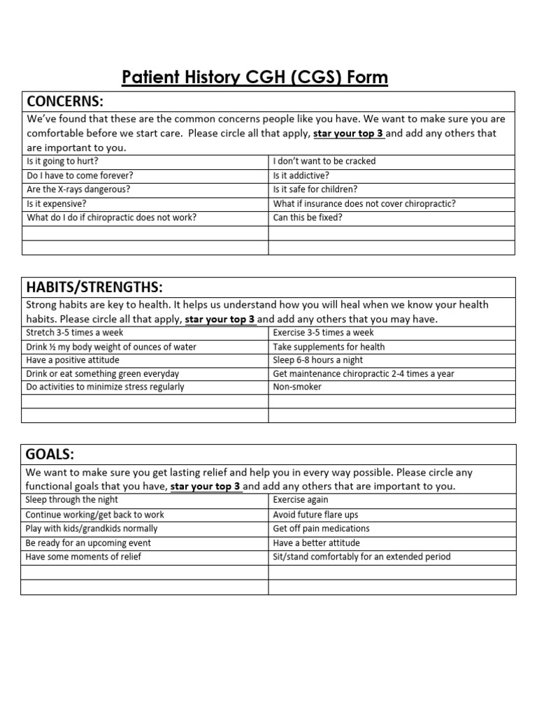 Patient History CGH CGS Form | PDF