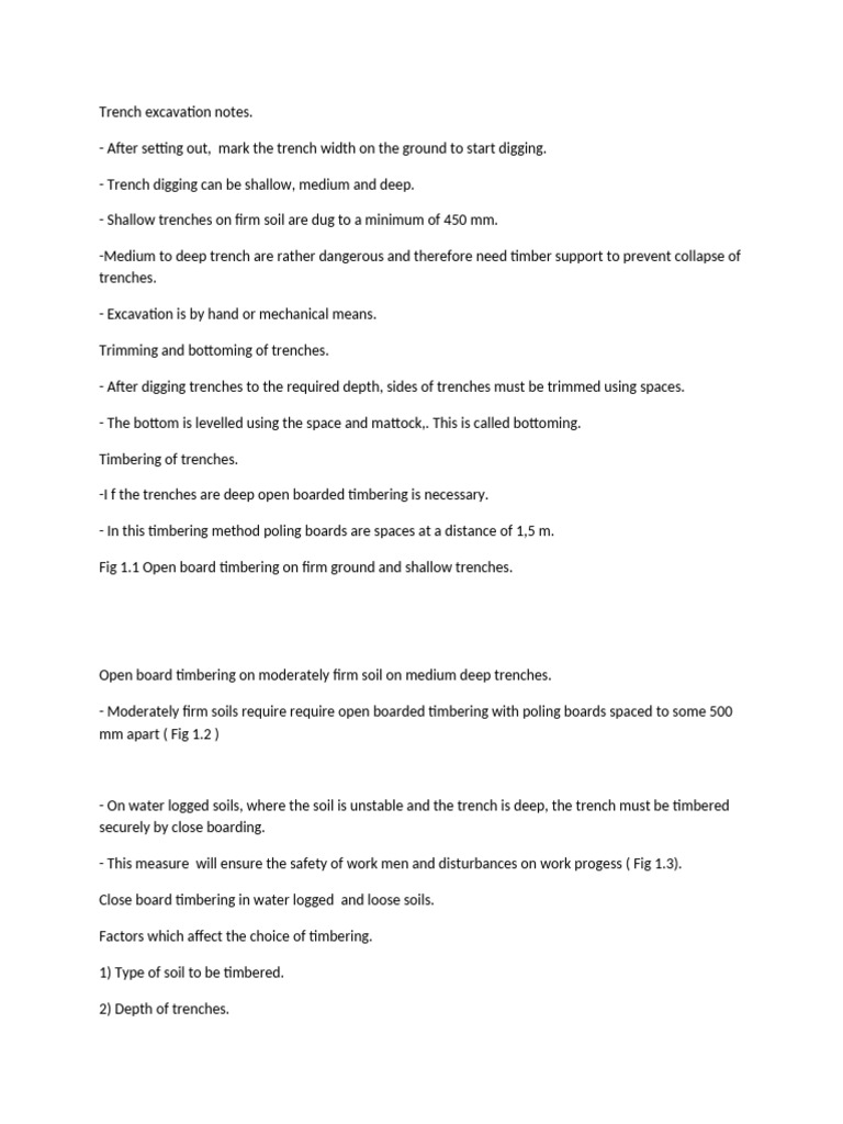 Trench Excavation Notes | PDF