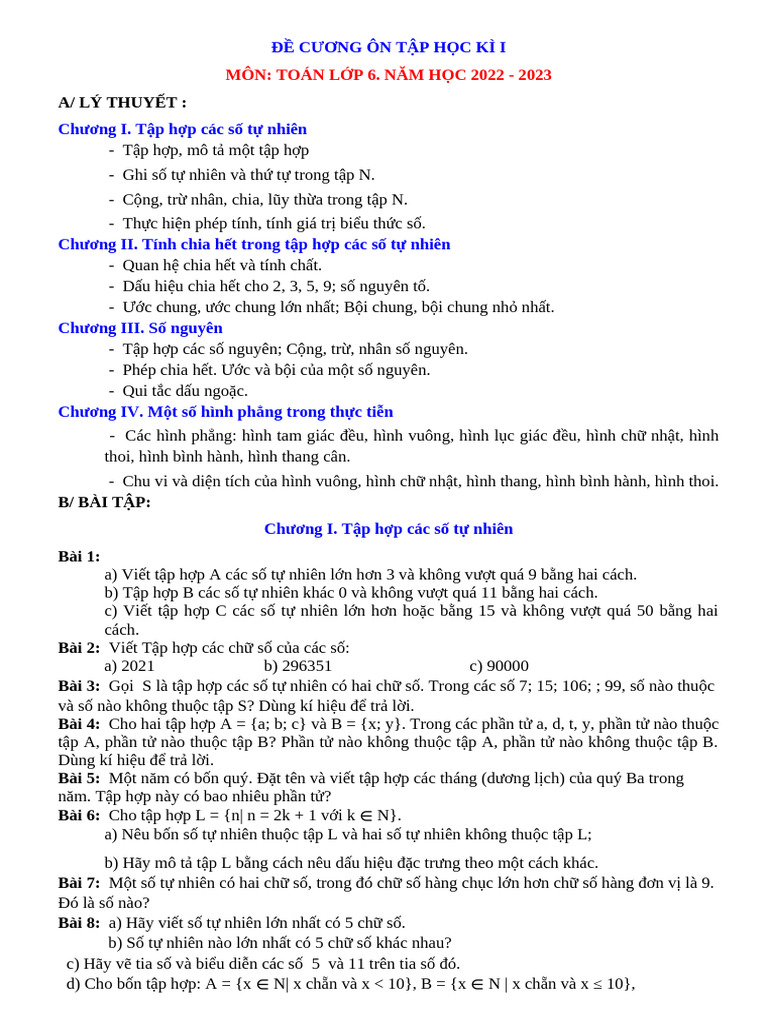 De Cuong On Tap HK1 Toan 6 KNTT Nam 2022 2023 | PDF