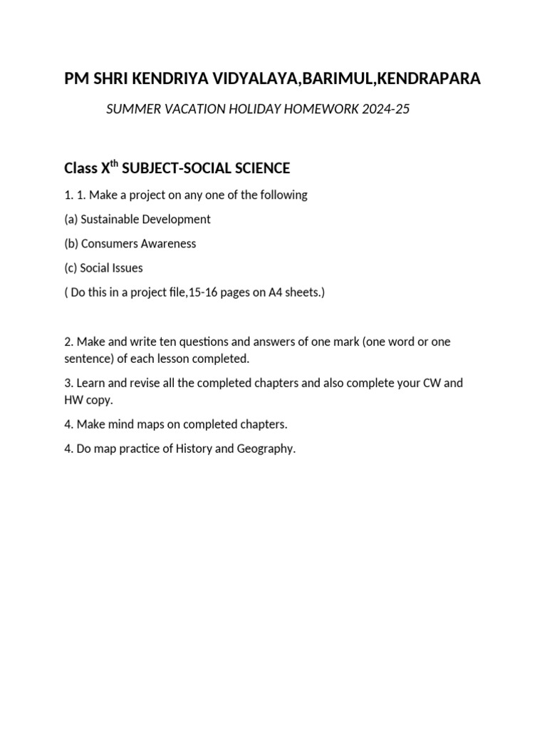 Share 10 Holiday Homework SST | PDF