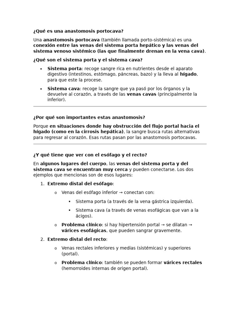 Qué Es Una Anastomosis Portocava | PDF