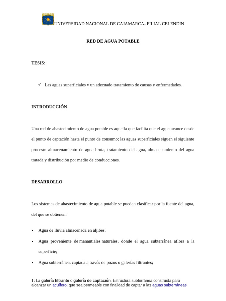 Red de Agua Potable: Proceso y Tratamiento | PDF | Agua | Agua subterránea
