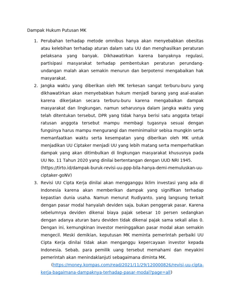 Dampak Hukum Putusan MK | PDF
