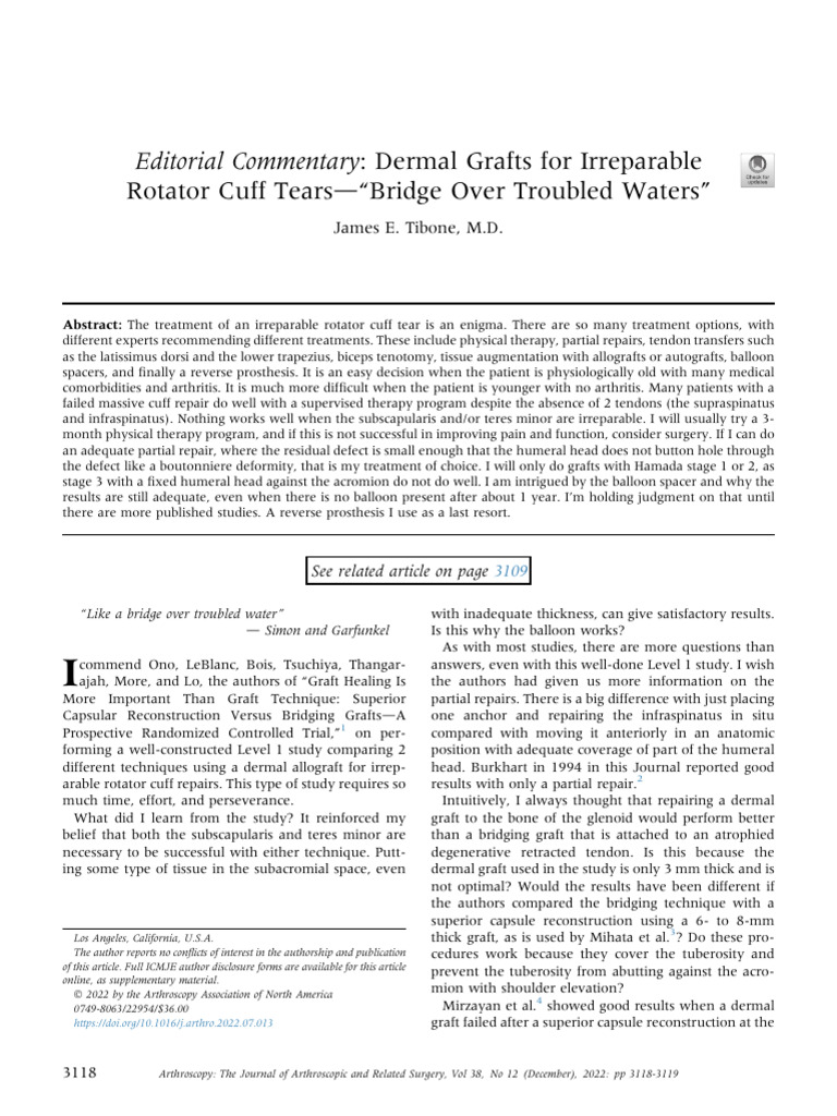 Em Editorial Commentary em Dermal Grafts For I | PDF | Shoulder | Human ...