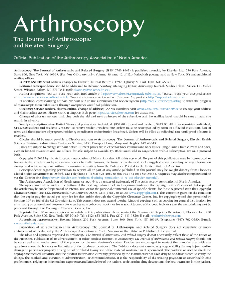 Arthroscopy Journal Subscription Details | PDF | Copyright | Photocopier
