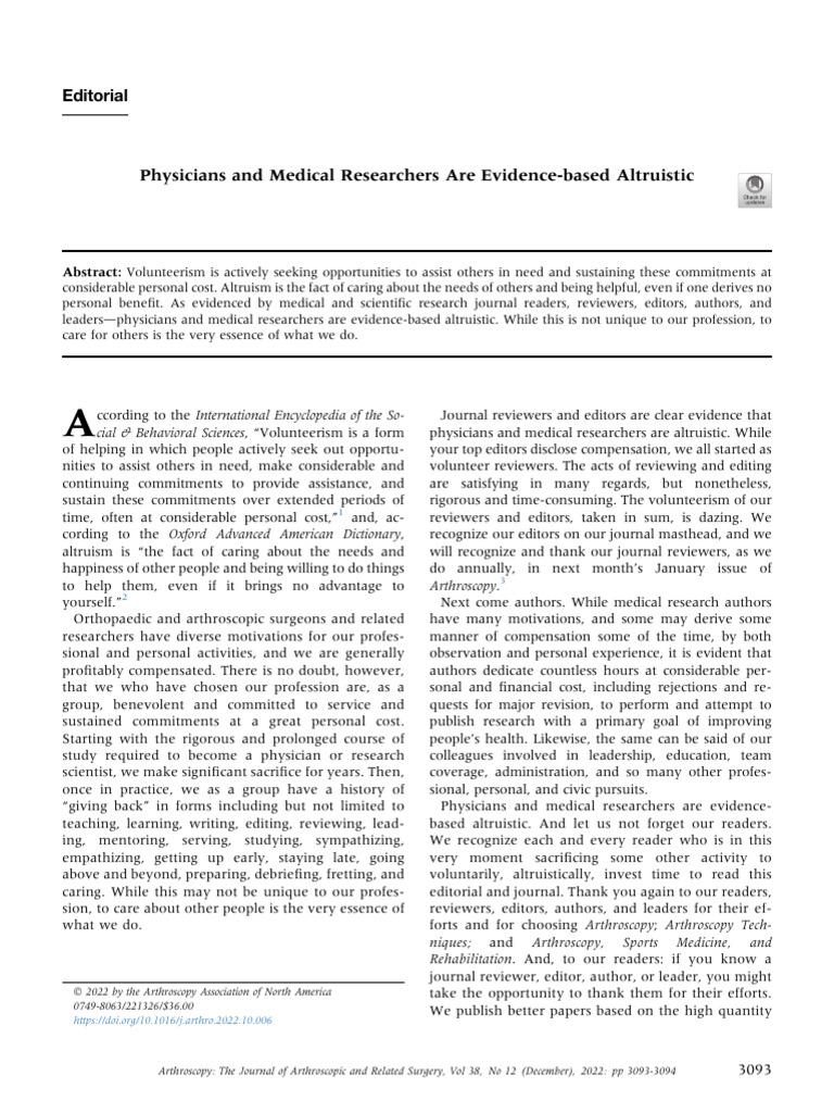 Physicians and Medical Researchers Are Evidence Ba | PDF | Altruism