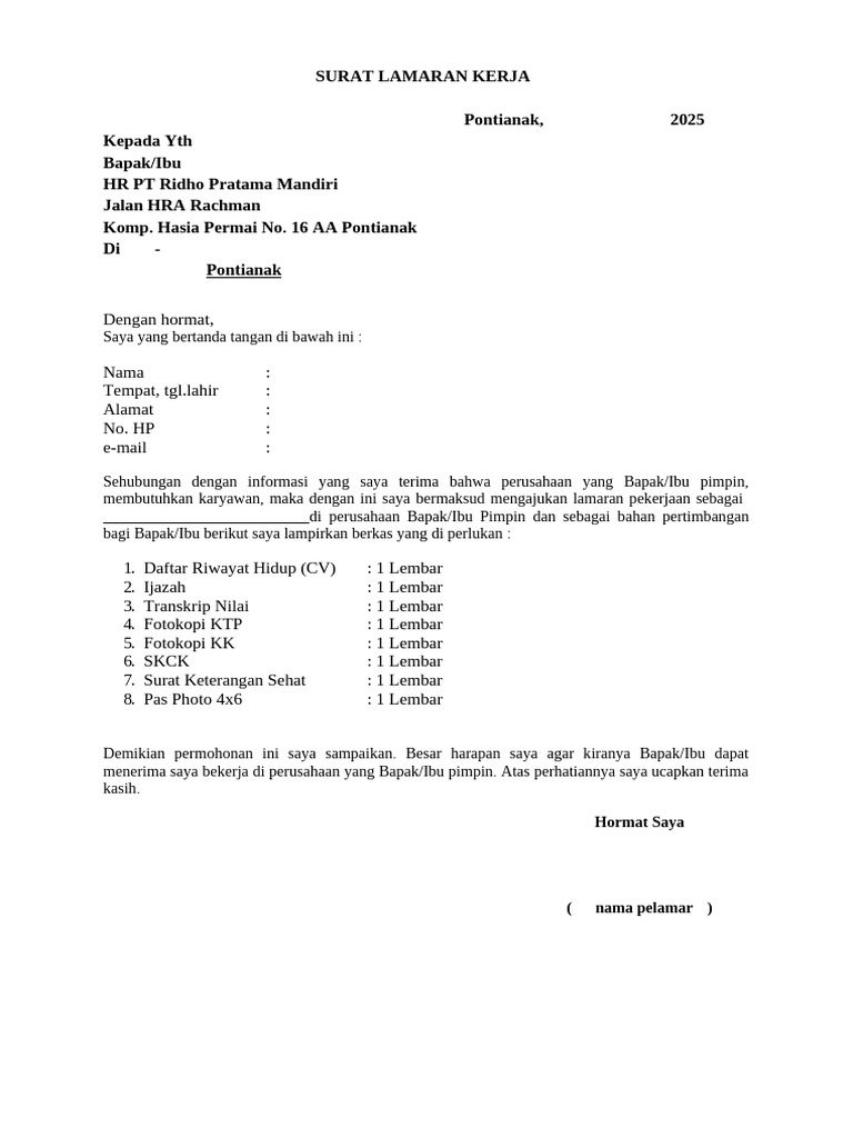 Form Surat Lamaran Kerja | PDF