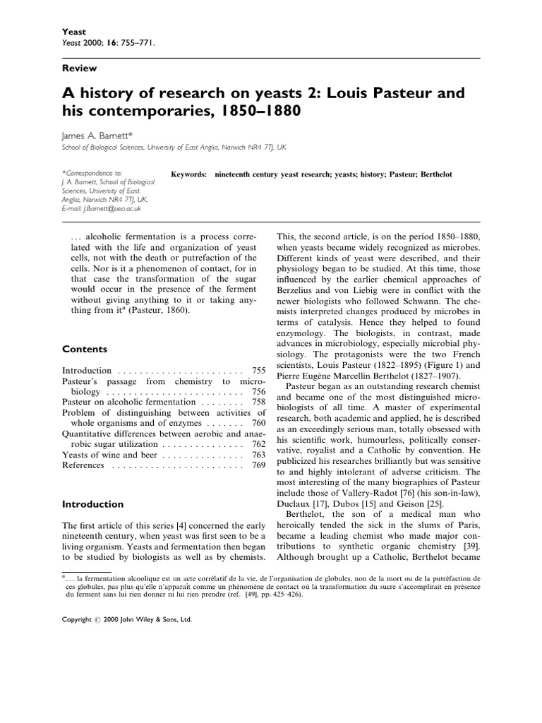 Yeast Research History: Pasteur's Era | PDF | Louis Pasteur | Sucrose