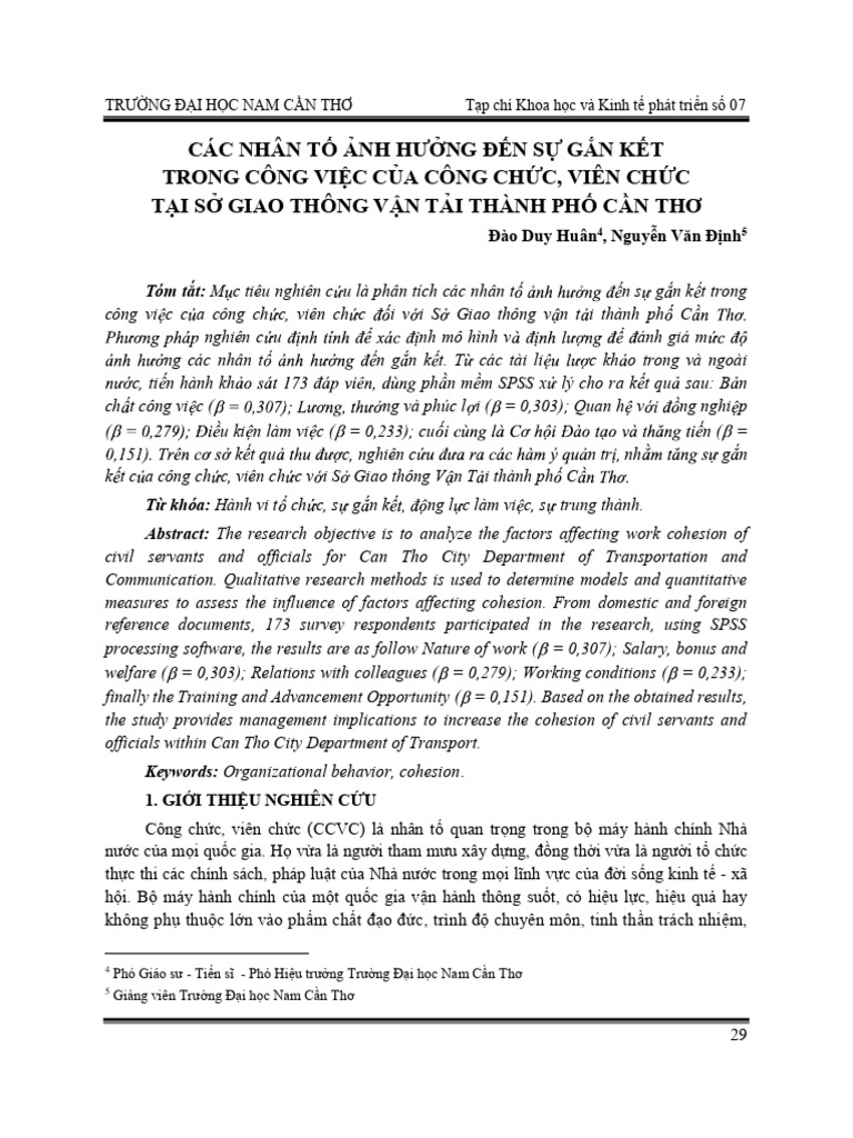 Các Nhân T NG NS G NK T Trong Công Vi CC A Công CH C, Viên CH C T IS Giao Thông V NT I Thành PH ...