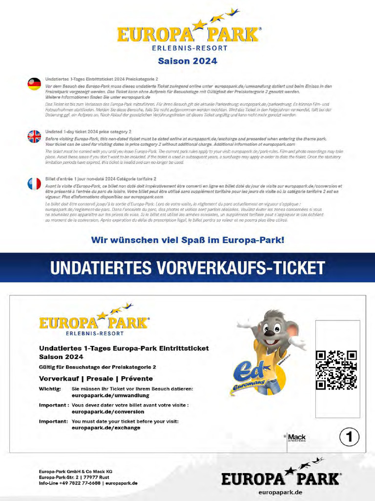 Billet Europapark 2 | PDF