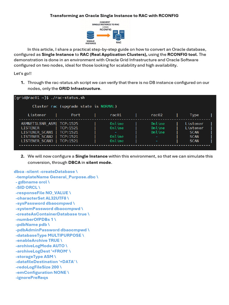 Transforming An Oracle Single Instance To RAC With RCONFIG | PDF | Data Management | Information ...