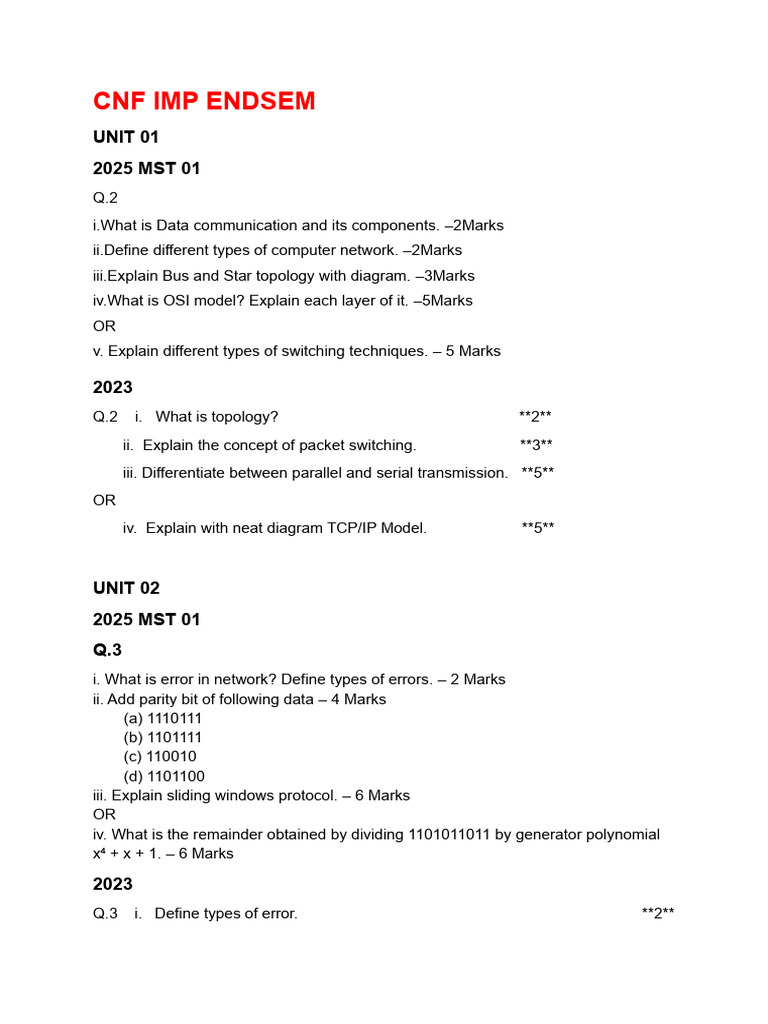 CNF ALL Units Every IMP Question | PDF | Computer Network | Routing