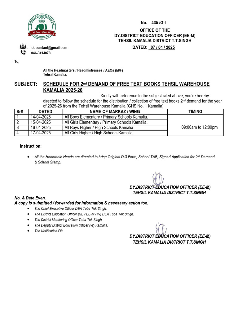 2nd Demand Schedule Warehouse FTBs | PDF