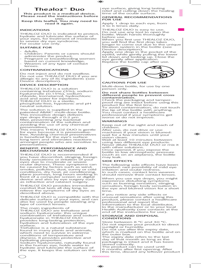 Thealoz Duo Eye Drops Instructions | PDF | Human Eye | Contact Lens