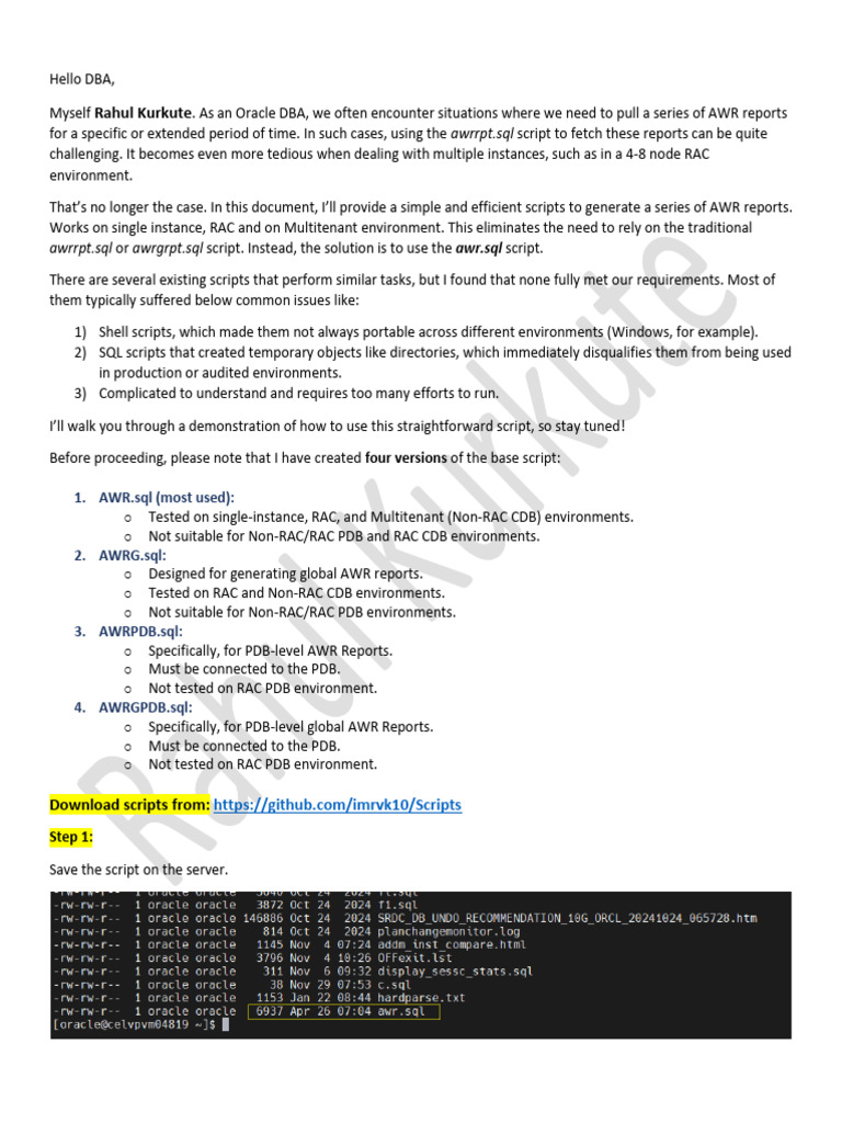 How To Generate Series of AWR Reports | PDF | Data Management Software | Databases