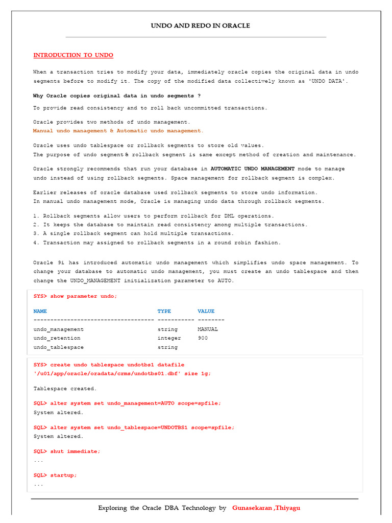Understanding Oracle Undo Management | PDF | Database Transaction ...