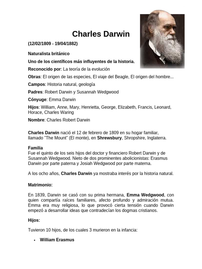 Biografía Charles Darwin | PDF | Charles Darwin | En el origen de las ...