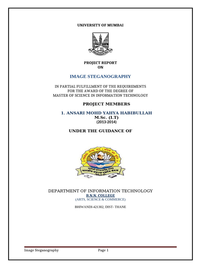 Image Steganography Project Report | PDF | Cryptography | Encryption
