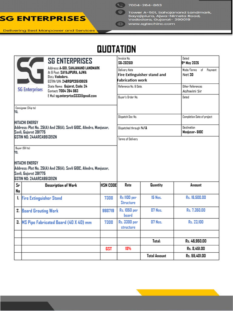 REVISED QUOTATION - SG - 202501 - STAND MS Work | PDF | Invoice