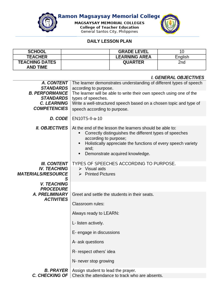 LESSON Plan English | PDF | Lesson Plan | Learning