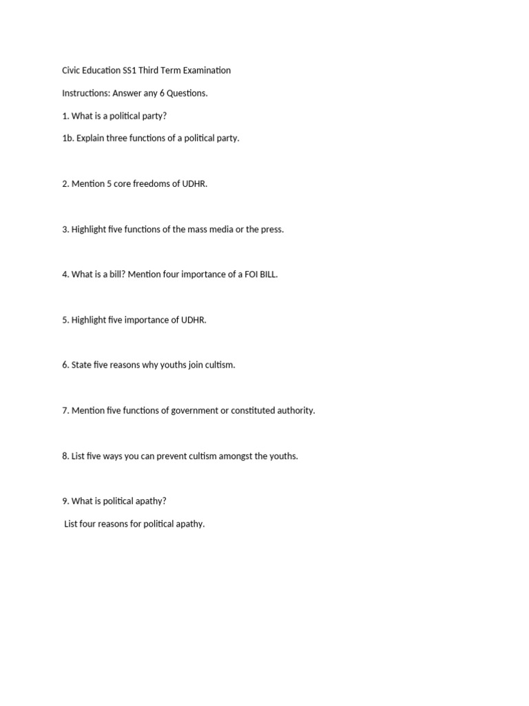 Civic Education SS1 | PDF