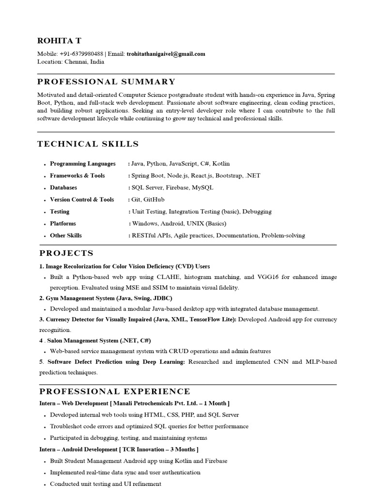 Rohita T Developer - 20250507 - 175318 - 0000 | PDF | Web Development | Java (Programming Language)