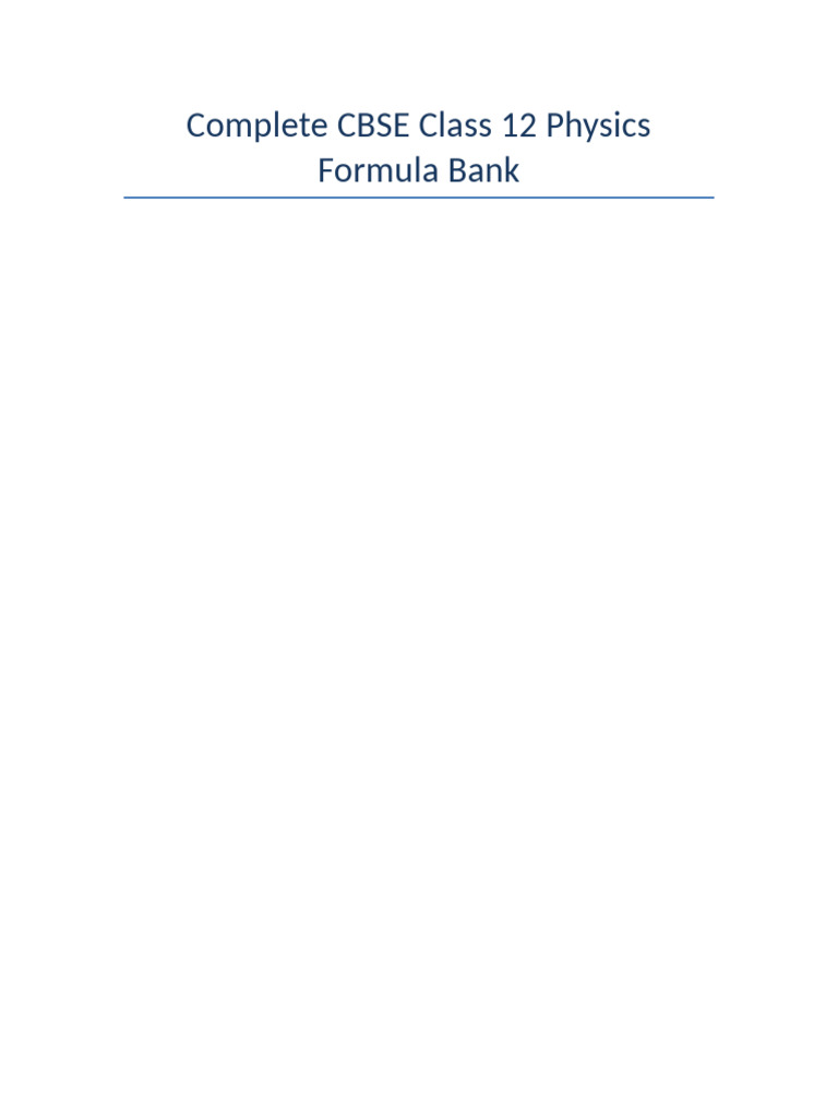 CBSE Class 12 Physics Complete Formula Bank | PDF