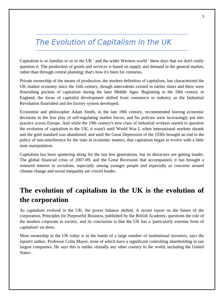 The Evolution of Capitalism in The UK, N | PDF | Capitalism | Governance