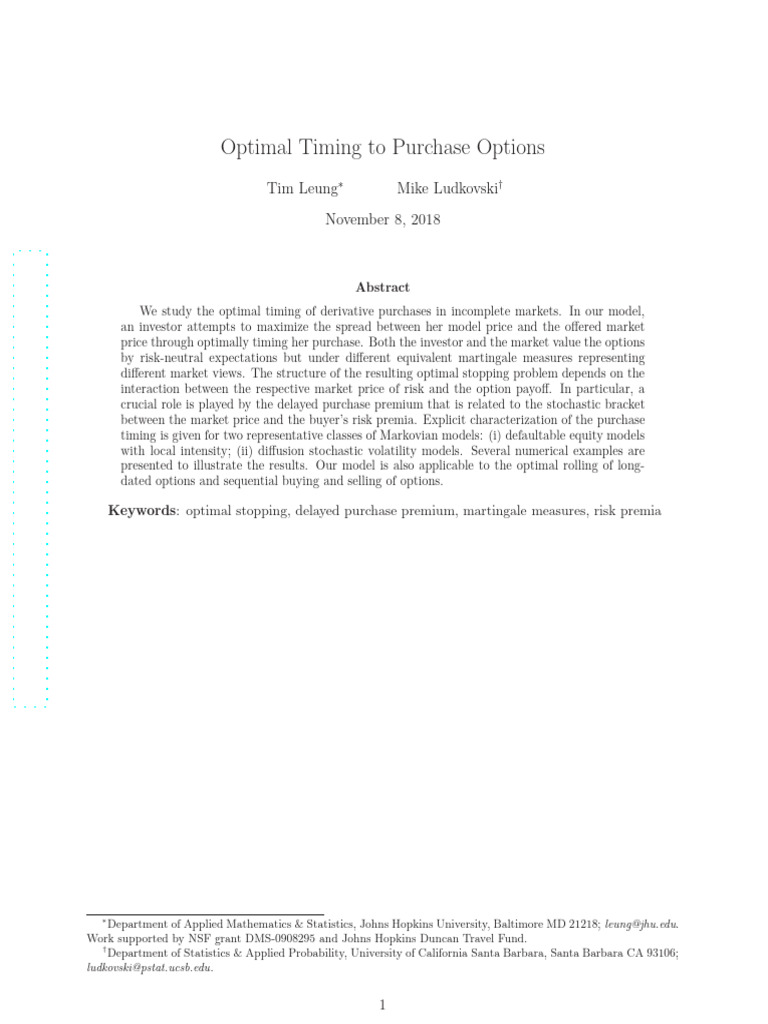 Optimal Timing To Purchase Options | PDF | Derivative (Finance ...