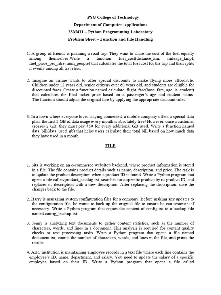 Files and Functions Problem Sheet | PDF | Computer File | Text File