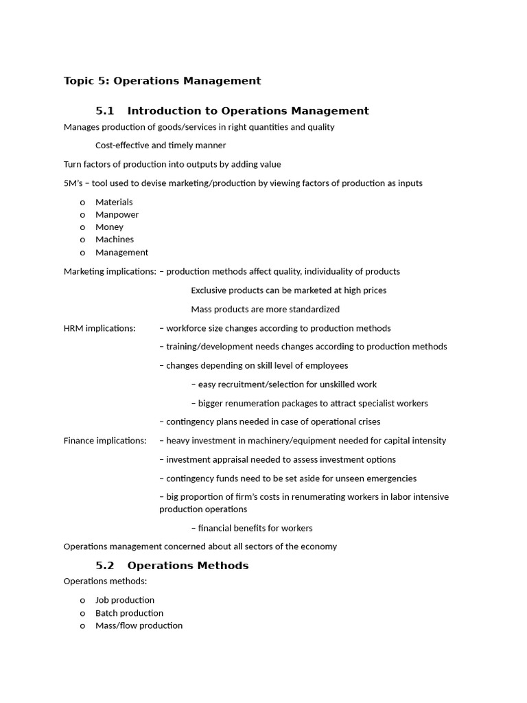 Topic 5 Operations Management | PDF | Outsourcing | Lean Manufacturing