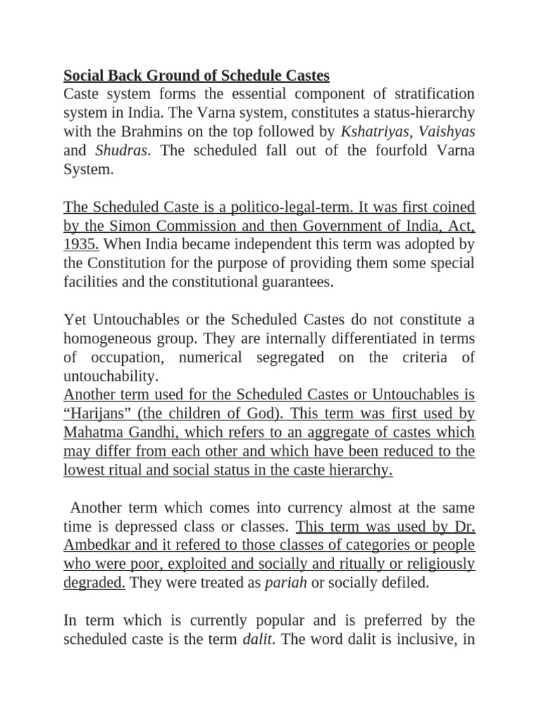 UNIT 1.1 Schedule Caste Word | PDF | Dalit | Caste