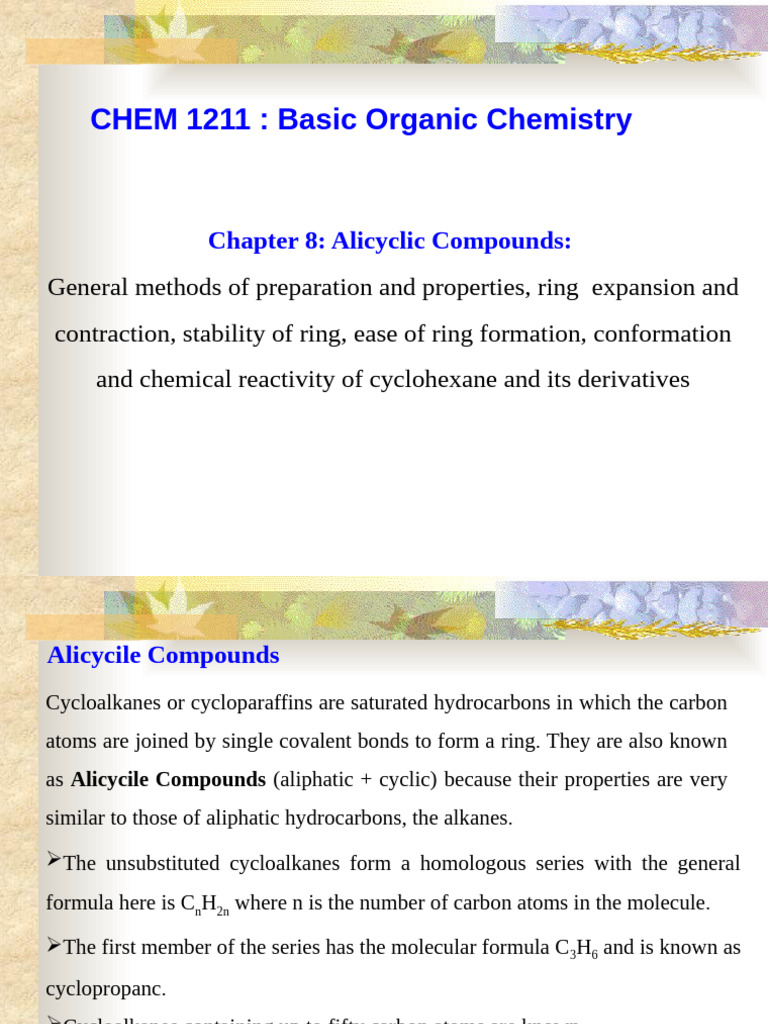 Overview of Alicyclic Compounds | PDF