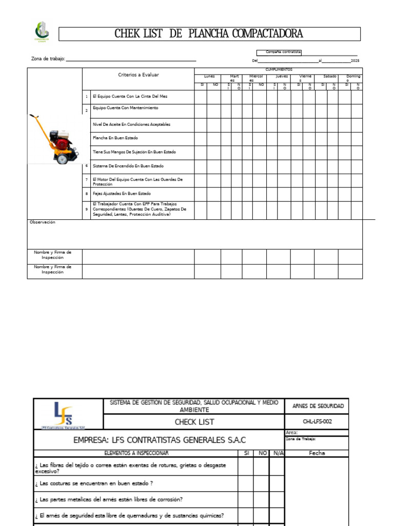 Check List - Plancha Compactadora | PDF | Cambiar | Bienes manufacturados