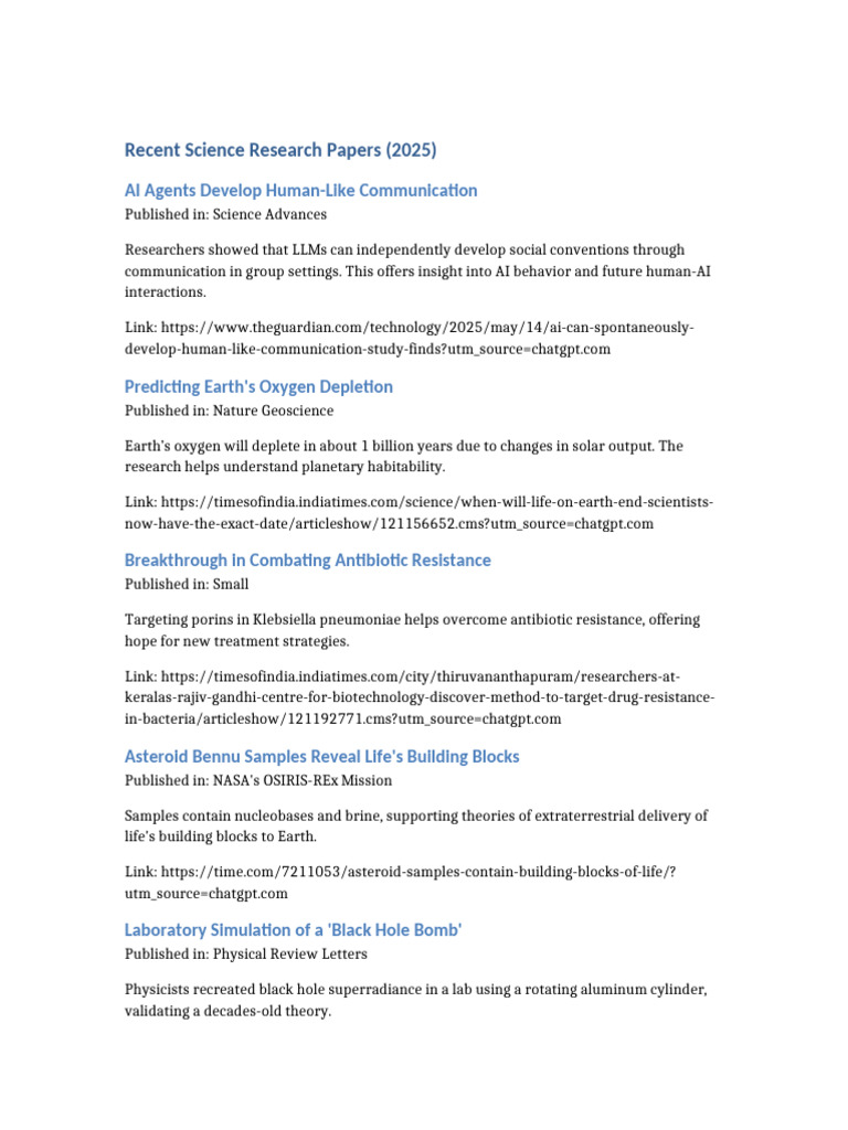 Updated Science Research Papers 2025 | PDF