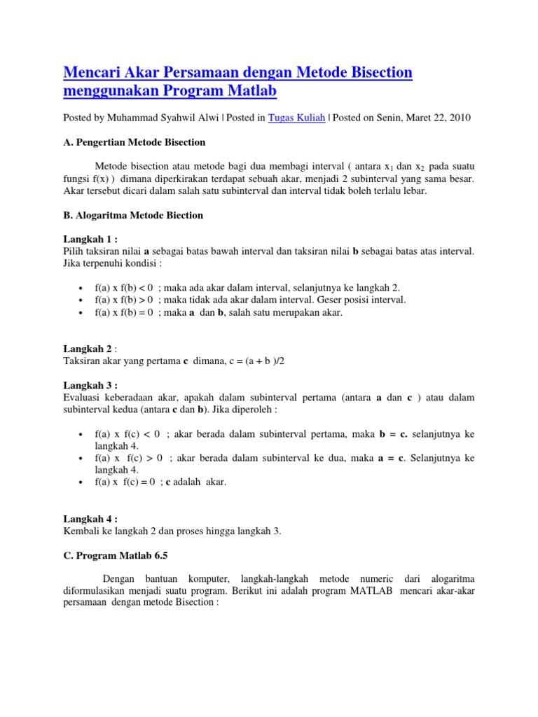 Mencari Akar Persamaan Dengan Metode Bisection Menggunakan Program ...