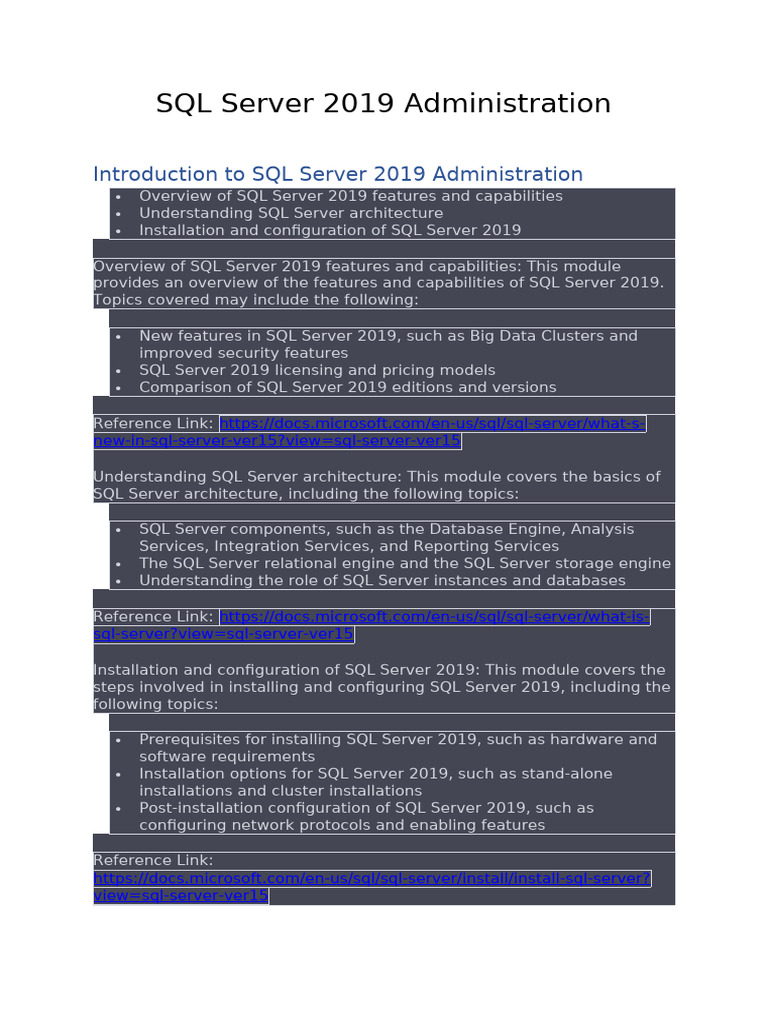 SQL Server 2019 Administration | PDF | Backup | Microsoft Sql Server