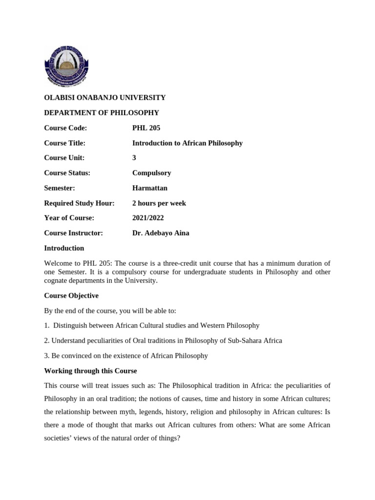 PHL 205 Introduction To African Philosophy 2021 2022 | PDF | Thought ...