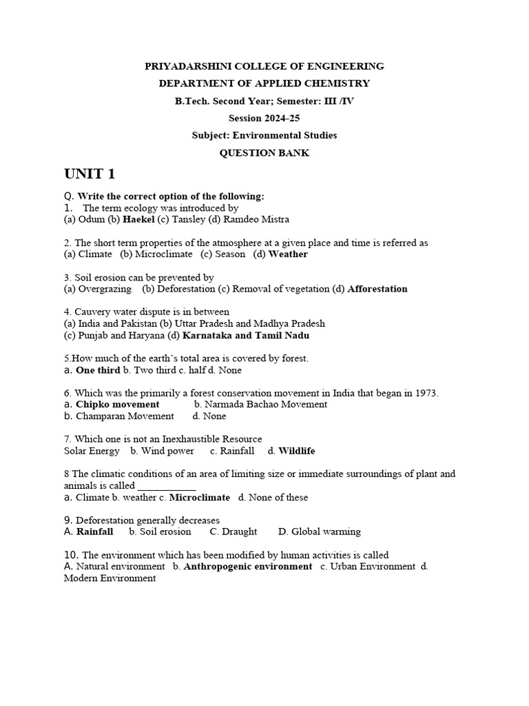 EVS Question Bank For End Sem 2024-25 | PDF | Ecosystem | Food Web