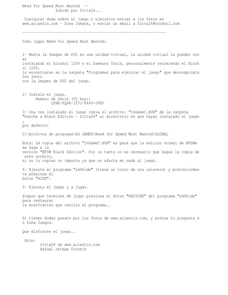 Guía de Instalación NFS Most Wanted | PDF