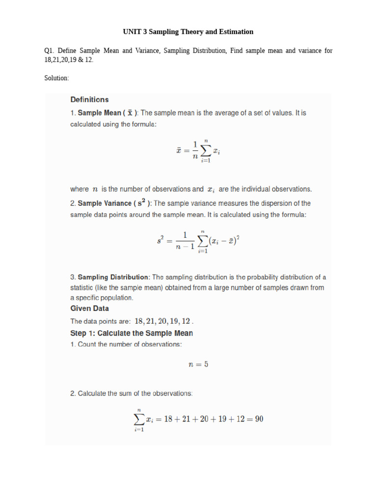 Unit 3 & 4 Important Q&A | PDF | Standard Error | Standard Deviation