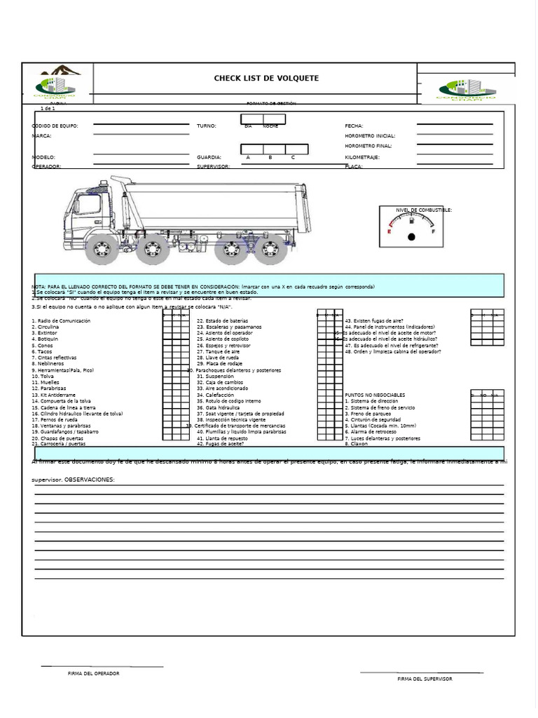 PDF Check List de Volquetes | PDF | Vehículo de motor | Coche