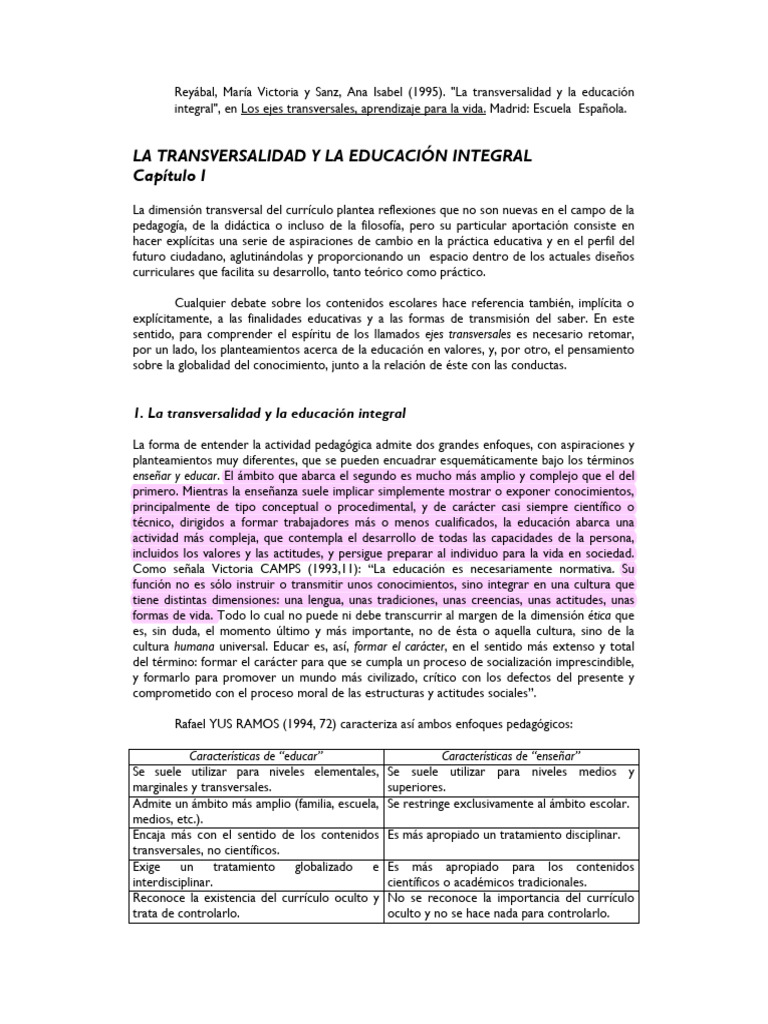 Transversalidad | PDF | Plan de estudios | Enseñando