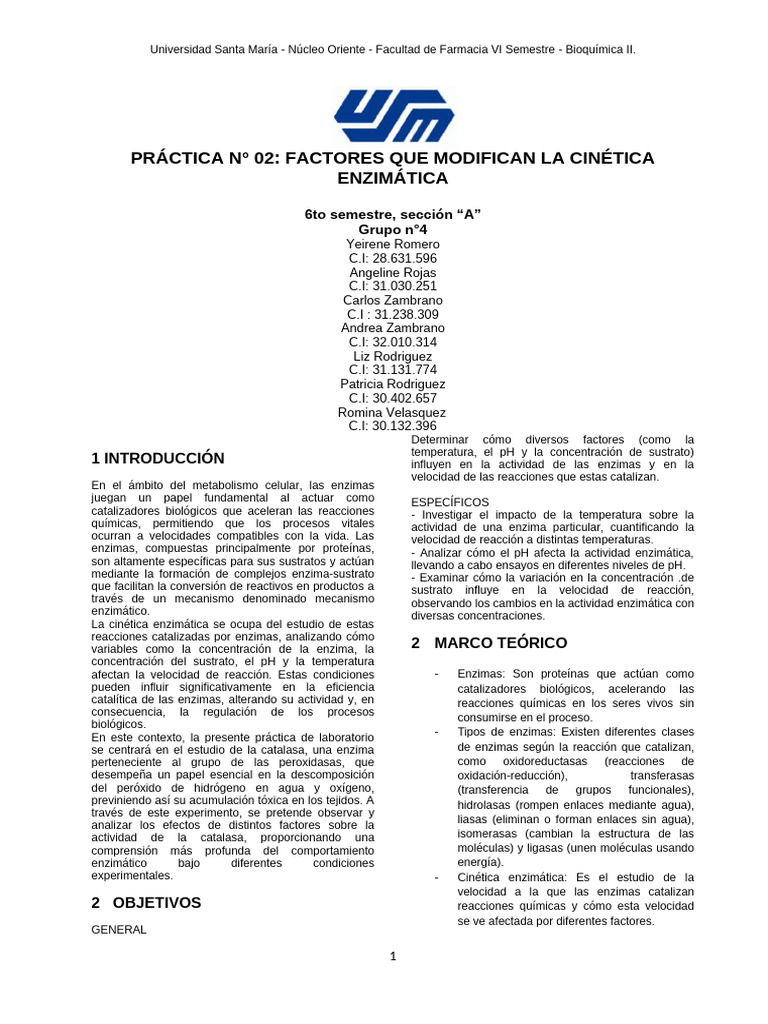 informe de bioquimica ciclo 2 | PDF | Enzima | La cinética de enzimas