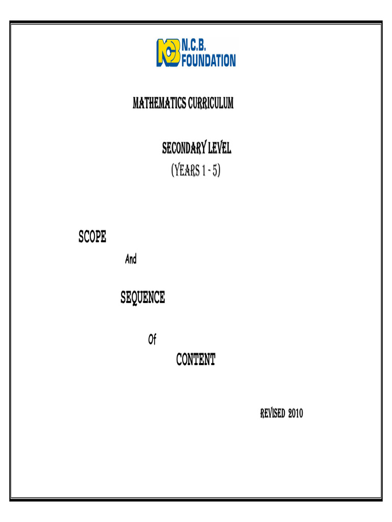 NCB Maths Project Scope Sequence of Content Revised 2010 | PDF ...