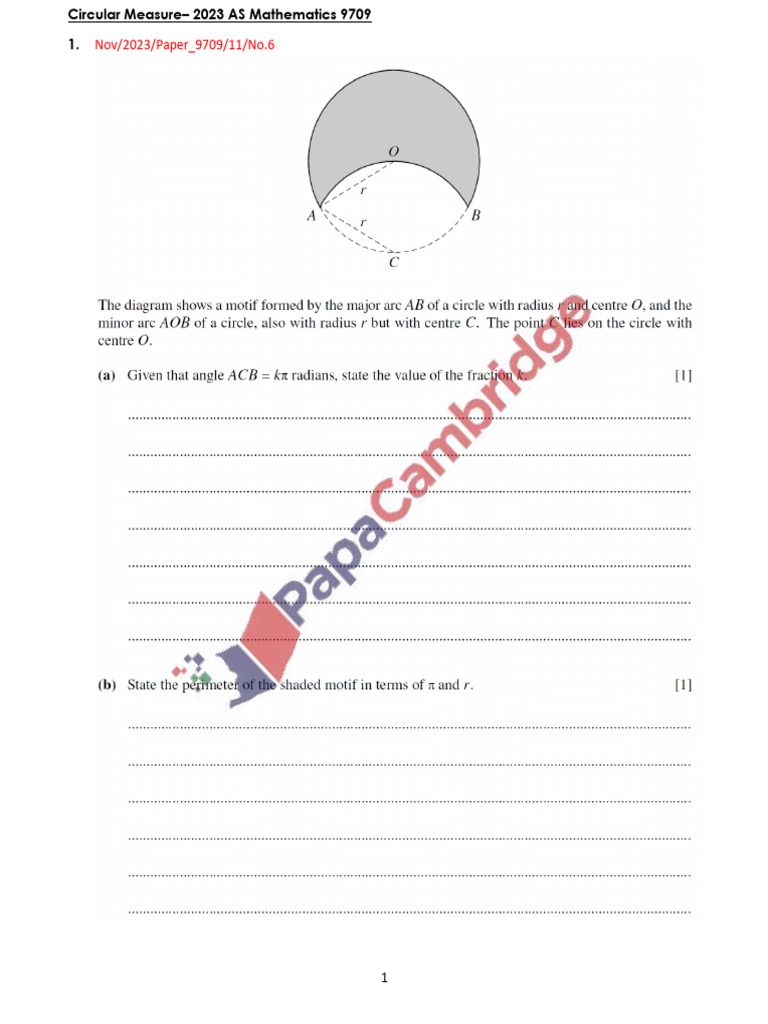 2023 Circular Measure As Math 9709 | PDF