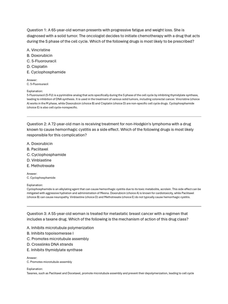 Anti Cancer Drug Questions | PDF | Chemotherapy | Leukemia