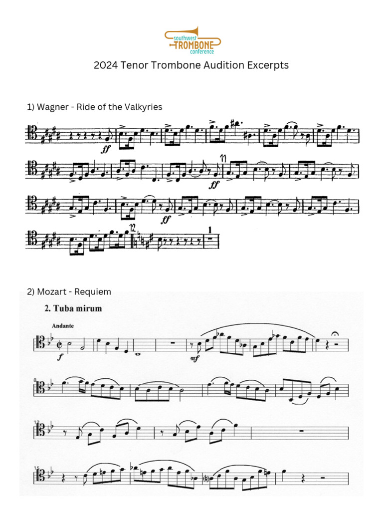 2024 Tenor Trombone Audition Excerpts | PDF