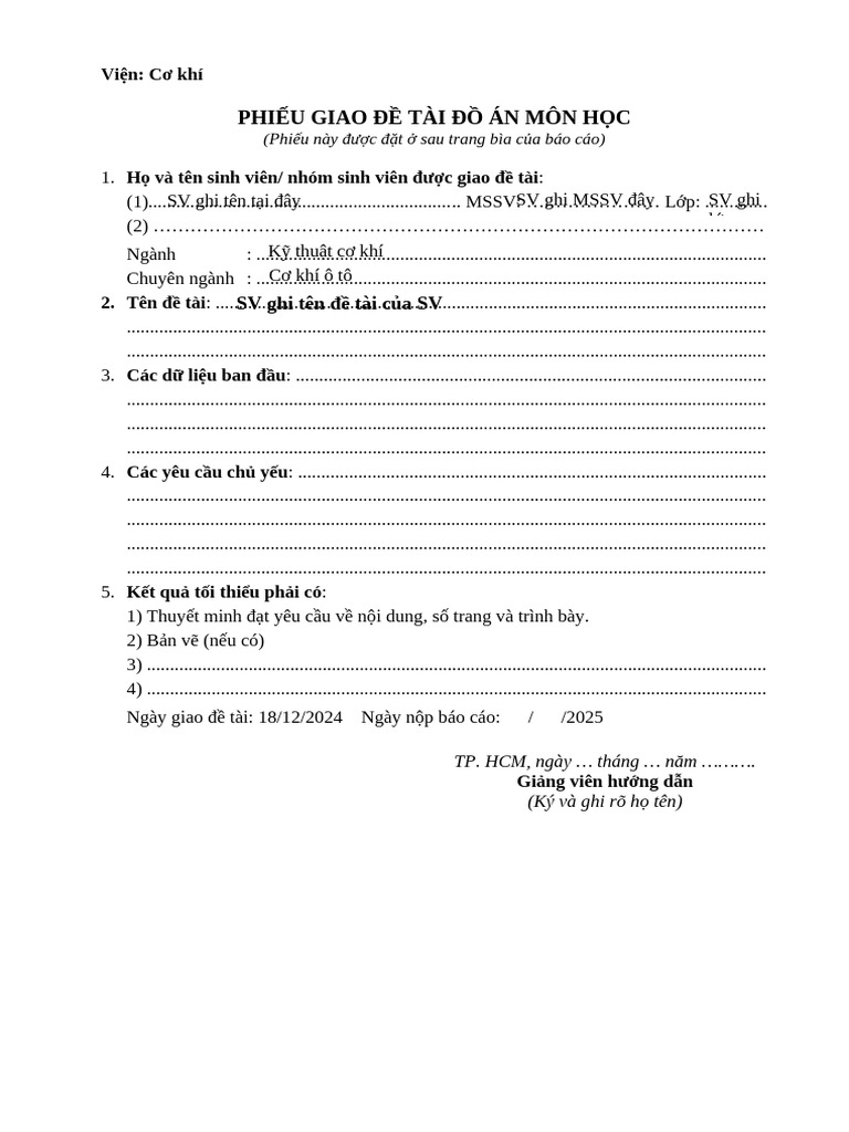 BM-02 Phieu Giao Detai | PDF